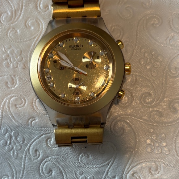 Swatch | Jewelry | Swatch Gold Watch With Crystal Details | Poshmark